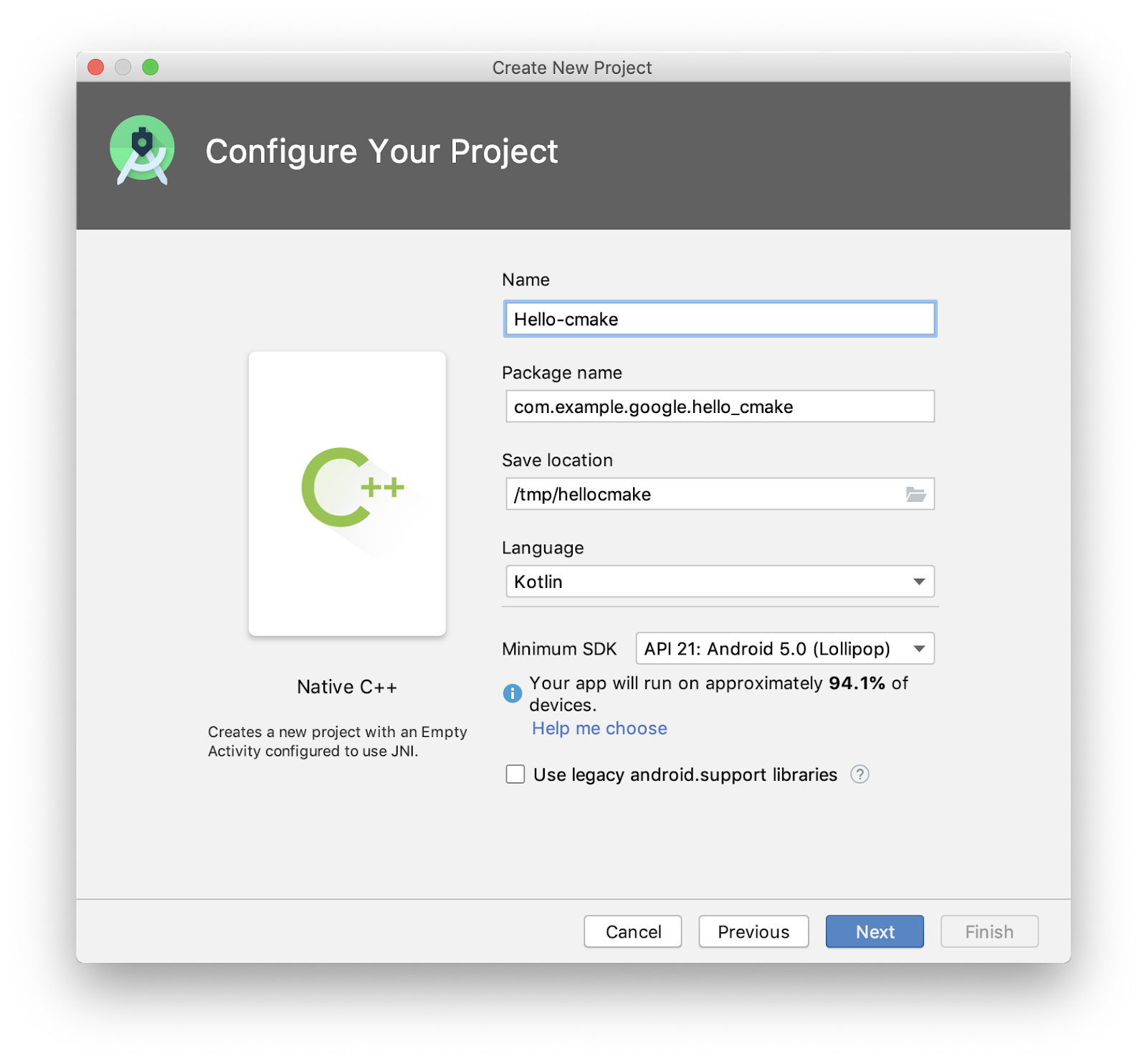 (Deprecated) Create Hello-CMake with Android Studio | Android Developers